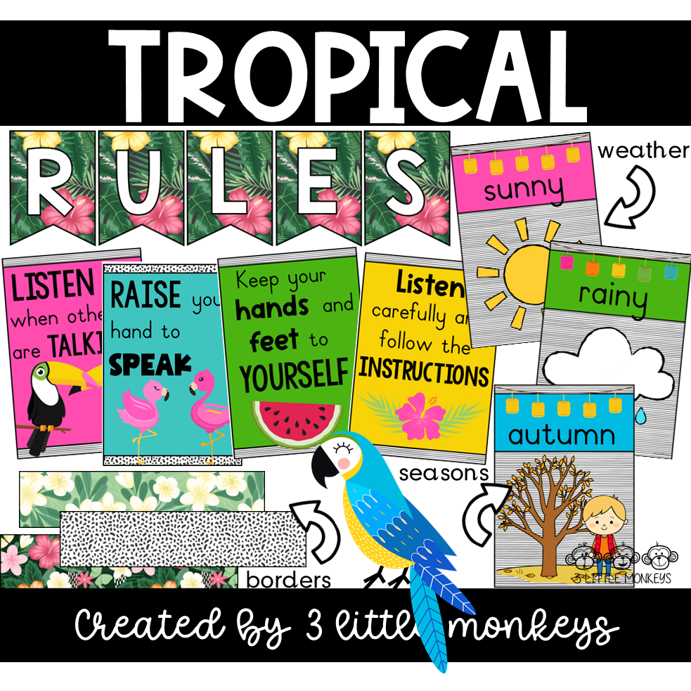 Tropical Classroom Decor - PDF » 3 Little Monkeys