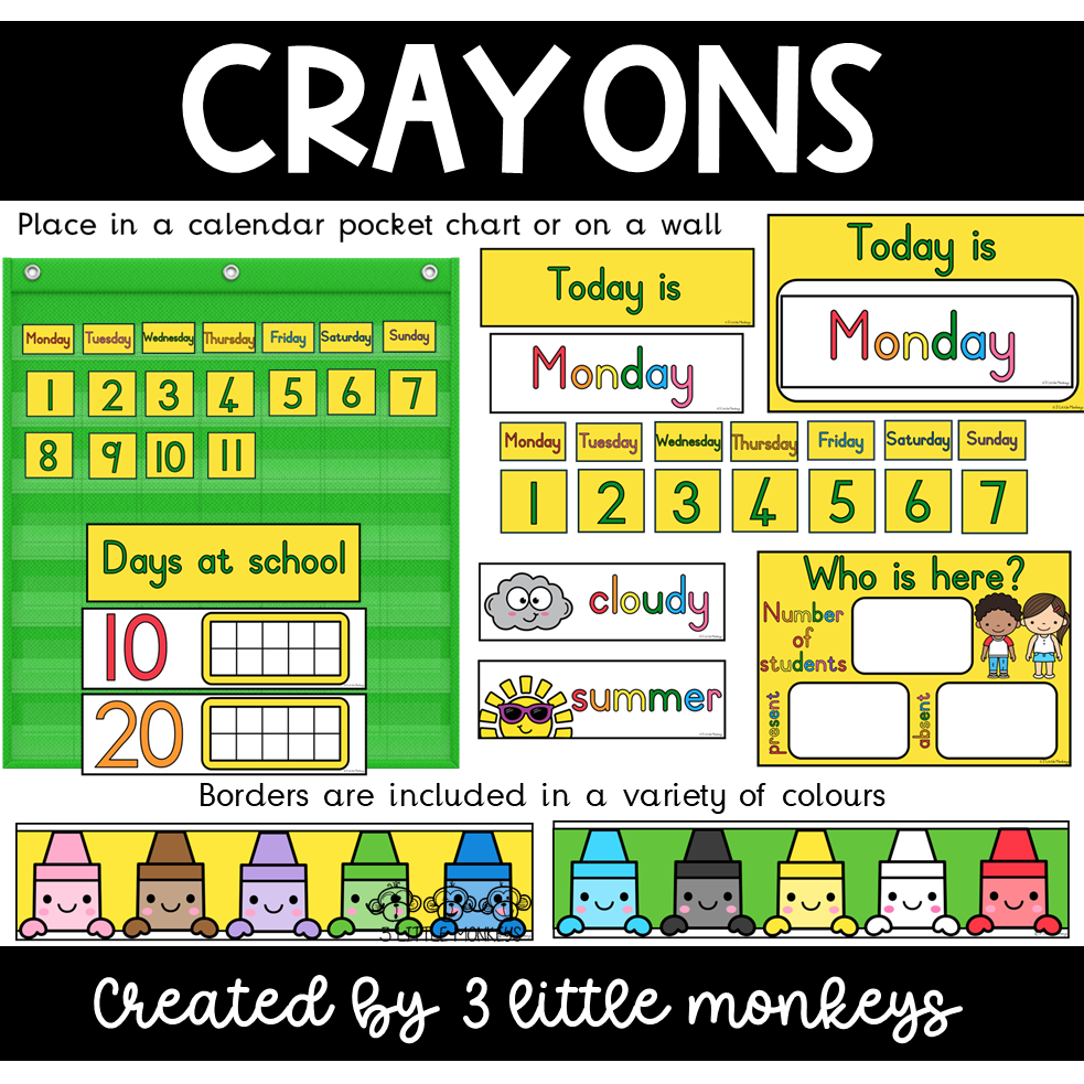 Crayon theme Classroom Decor - PDF » 3 Little Monkeys