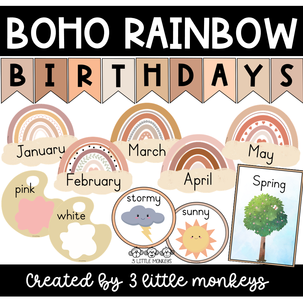 Boho Rainbows Theme Classroom Decor - PDF » 3 Little Monkeys