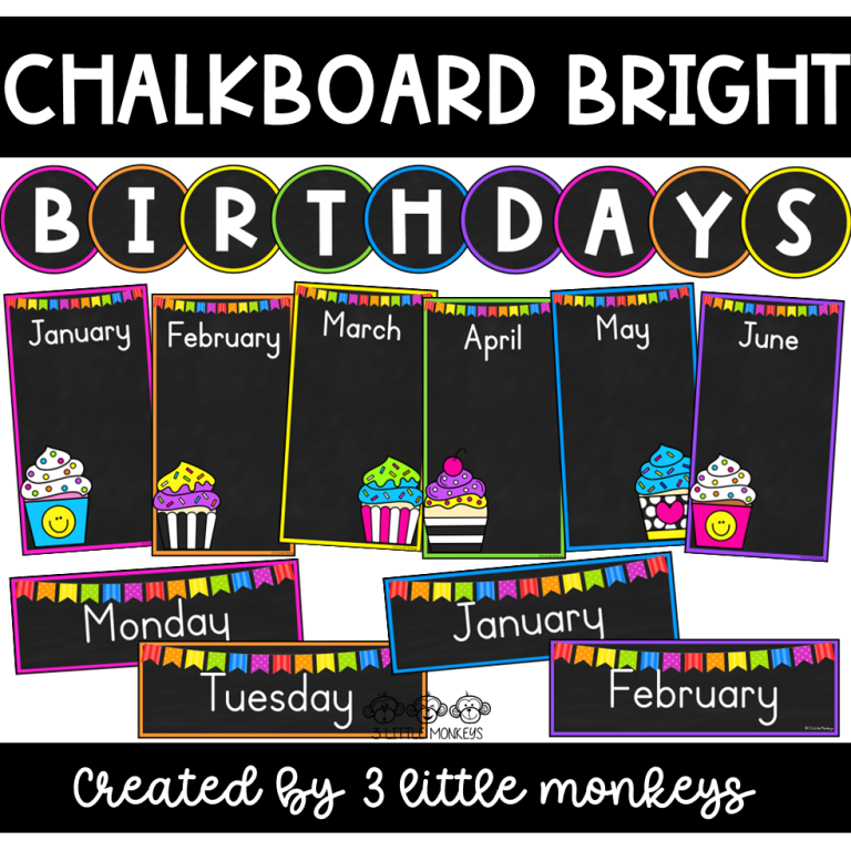 Chalkboard Bright Theme Classroom Decor - PDF » 3 Little Monkeys