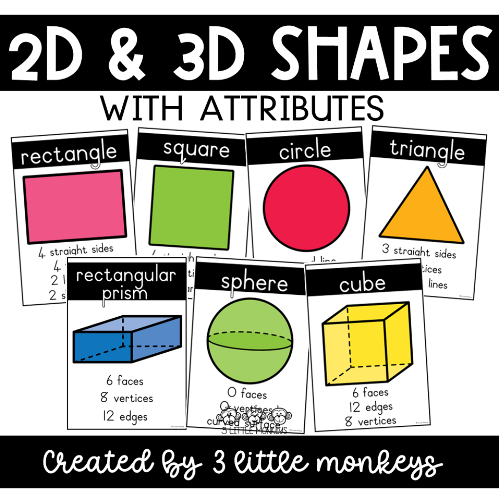 2D & 3D Shapes with Attributes - PDF » 3 Little Monkeys