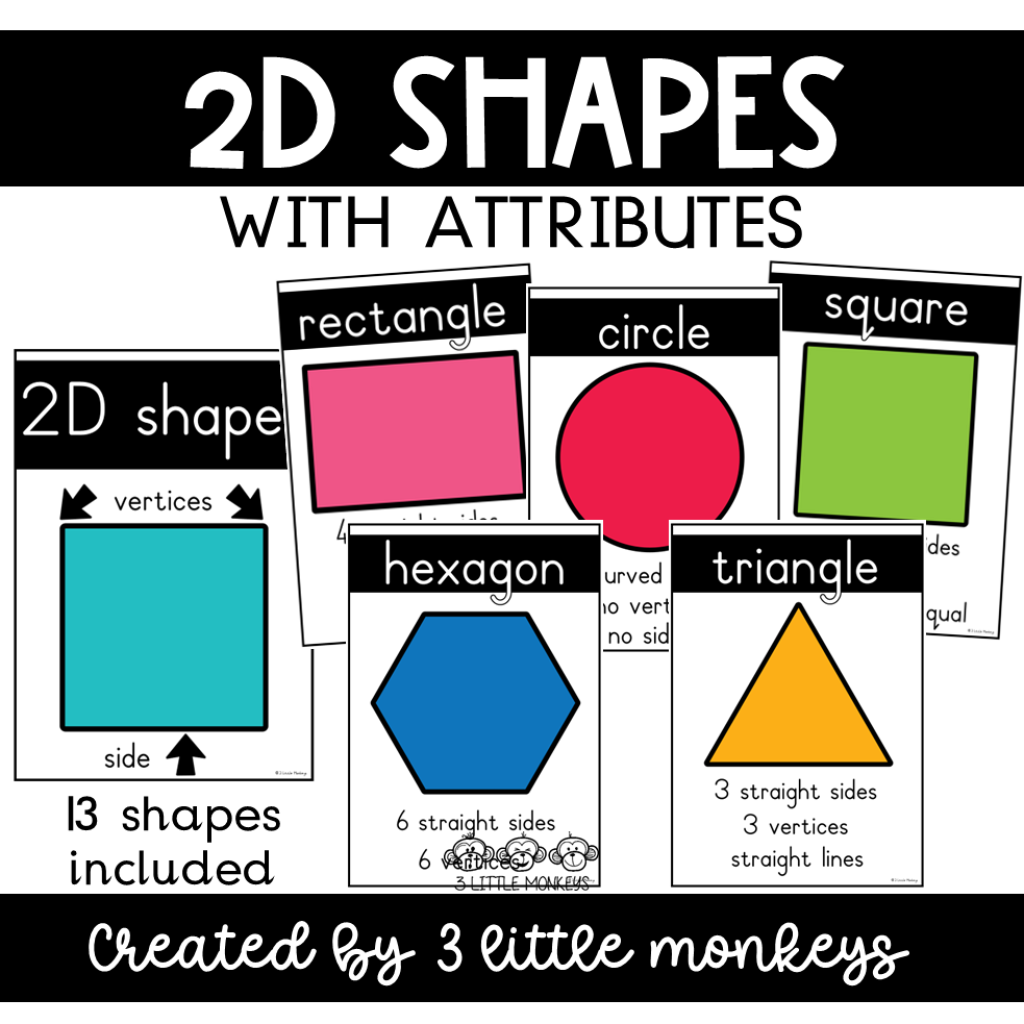 2D Shapes with attributes - PDF » 3 Little Monkeys