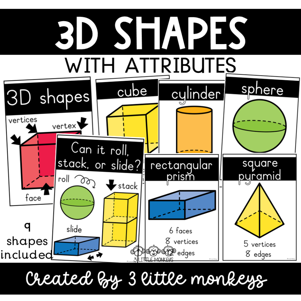 2D & 3D Shapes with Attributes - PDF » 3 Little Monkeys