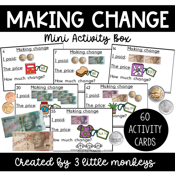 Making Change up to R100 - PDF » 3 Little Monkeys