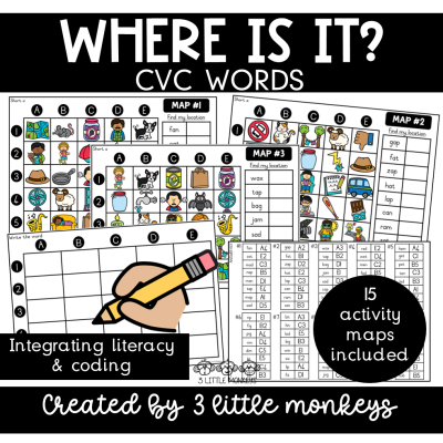 Where is it? CVC words - PDF » 3 Little Monkeys