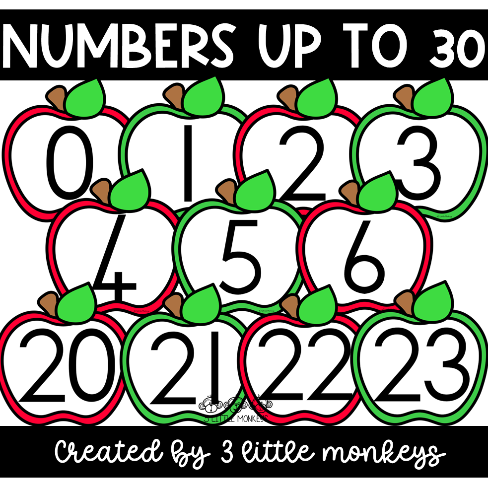 Apple Numbers up to 30 - PDF » 3 Little Monkeys