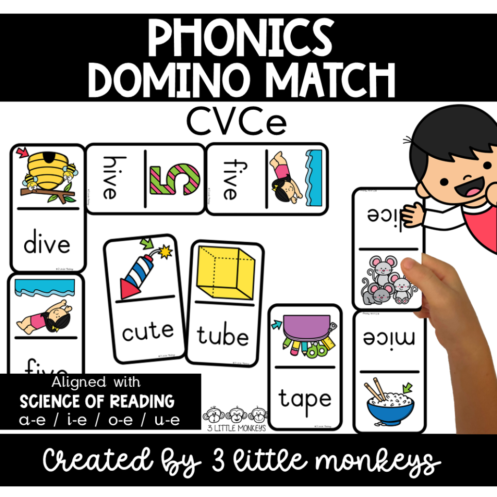 Phonics Domino Match CVCe - PDF » 3 Little Monkeys
