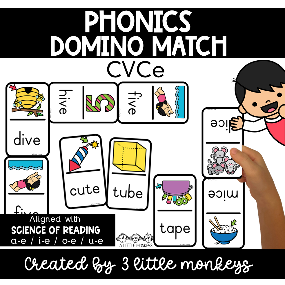 Phonics Domino Match CVCe - PDF » 3 Little Monkeys