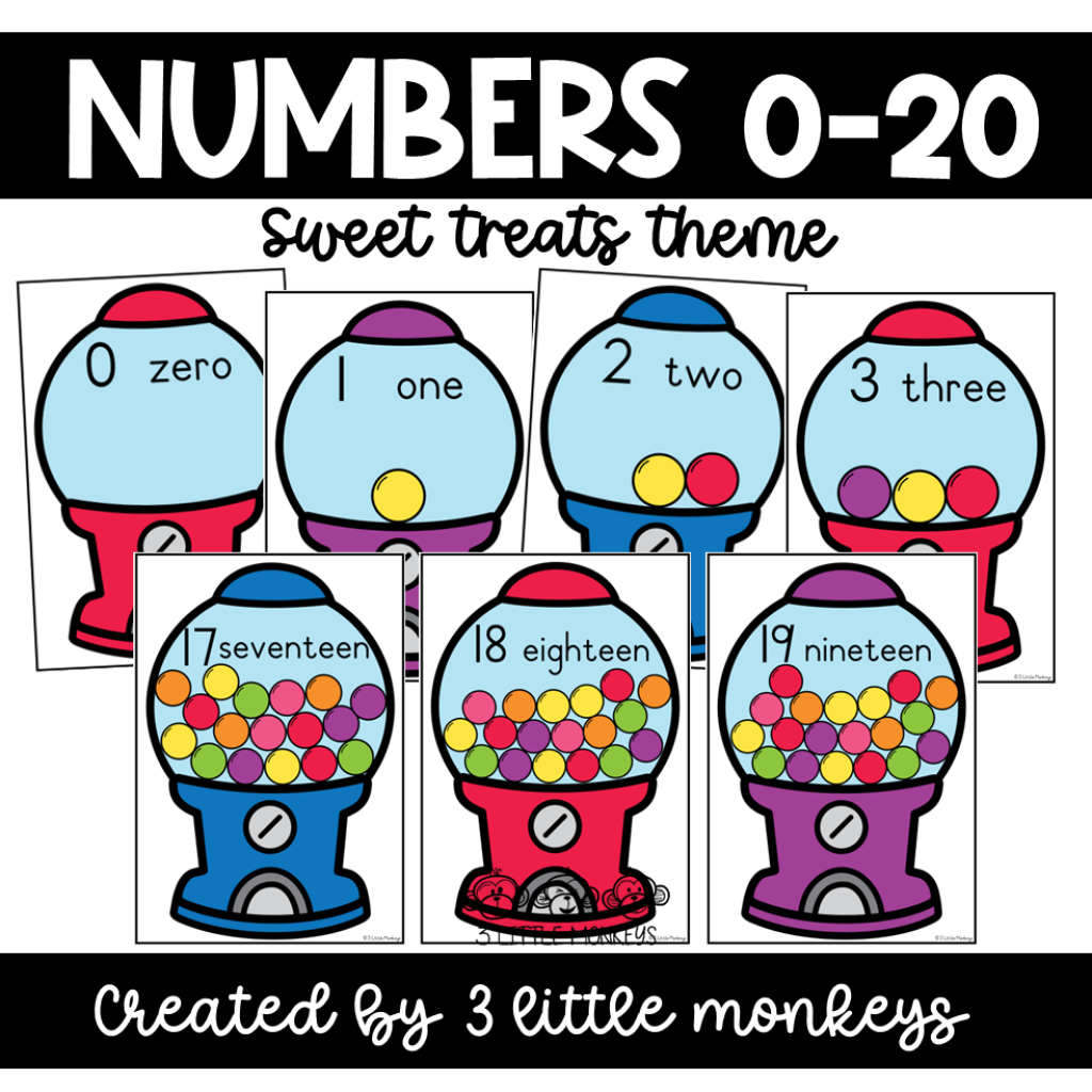 Number Charts 0-20 Gumball machines - PDF » 3 Little Monkeys