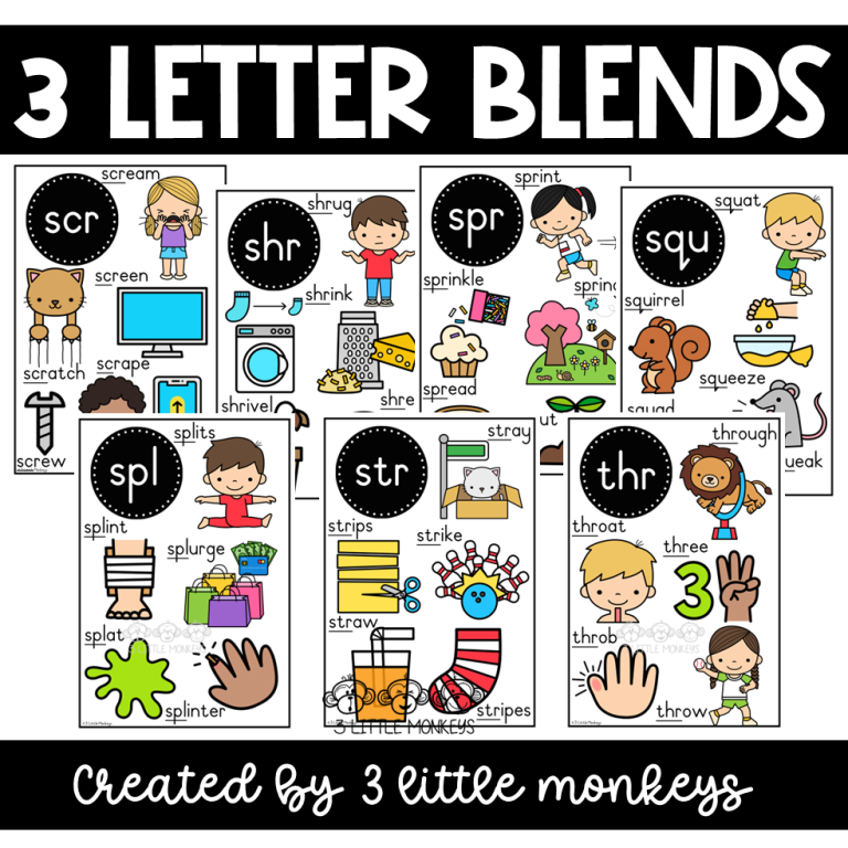 Three Letter Blends Phonics Charts - PDF » 3 Little Monkeys