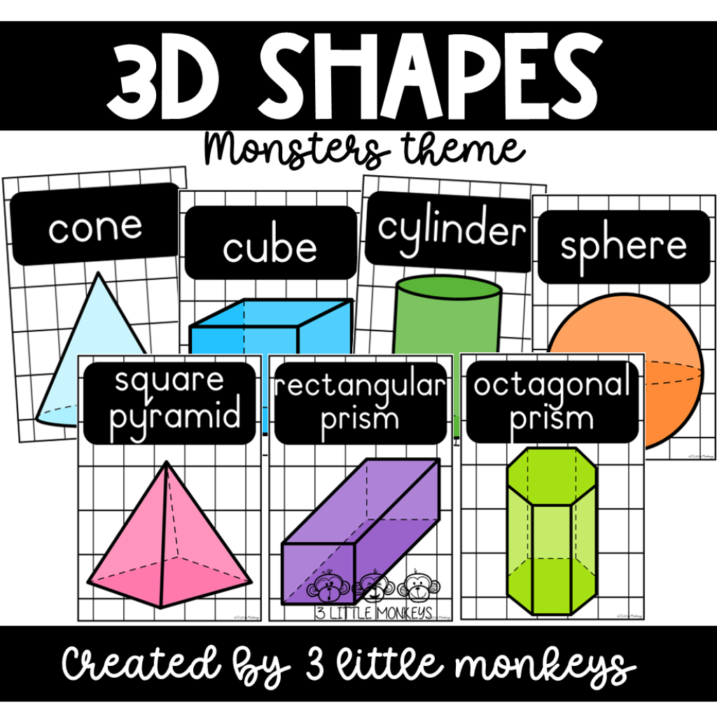 3D Shapes | Monsters Theme - PDF » 3 Little Monkeys