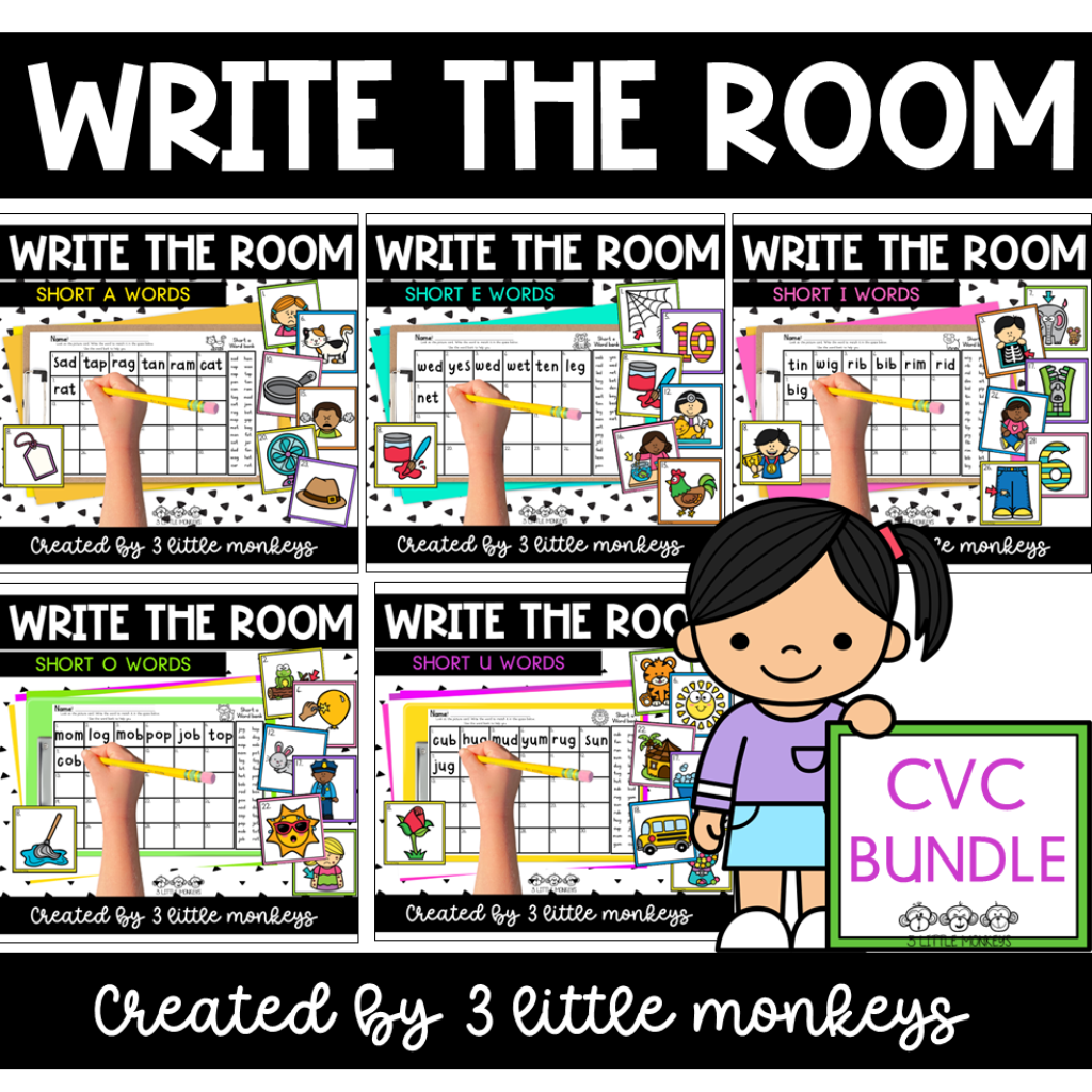 Write the Room | CVC Bundle - PDF » 3 Little Monkeys