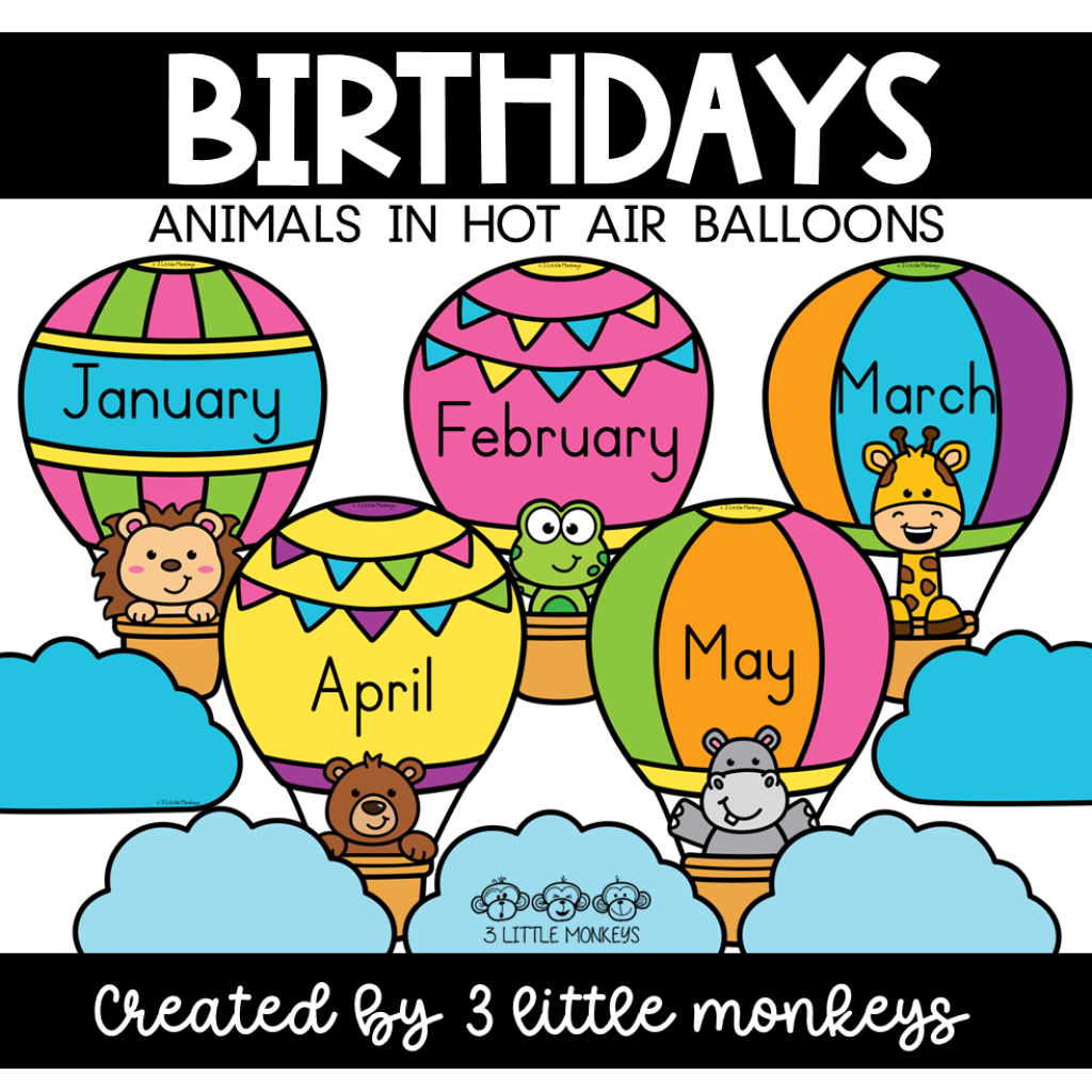 Birthdays - Animals in Hot Air Balloons - PDF » 3 Little Monkeys
