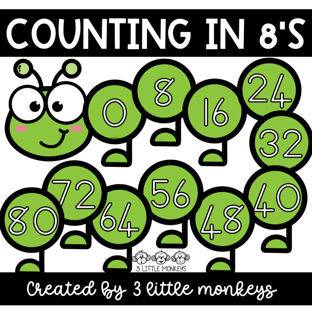 Skip counting in 8's caterpillar - PDF » 3 Little Monkeys