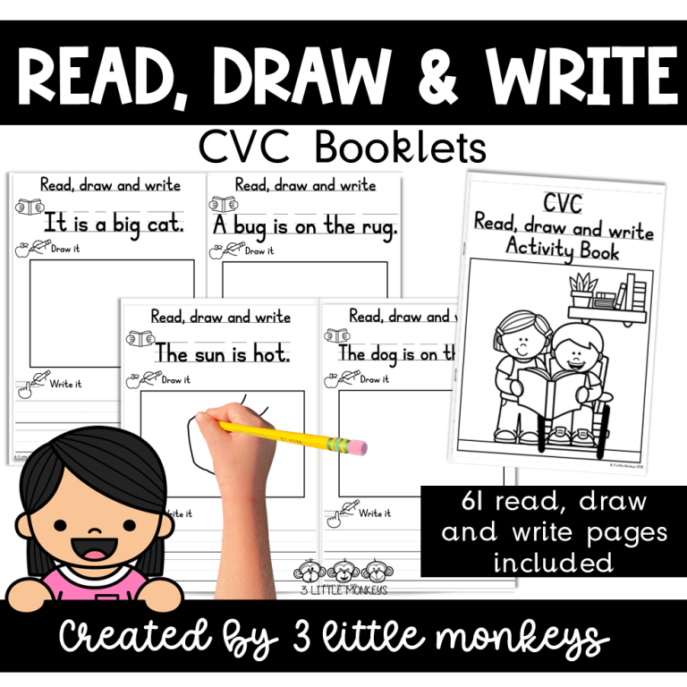 Read, Draw and Write CVC Booklets - PDF » 3 Little Monkeys