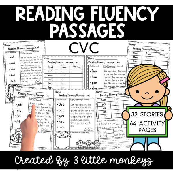 Reading Fluency Passages CVC - PDF » 3 Little Monkeys