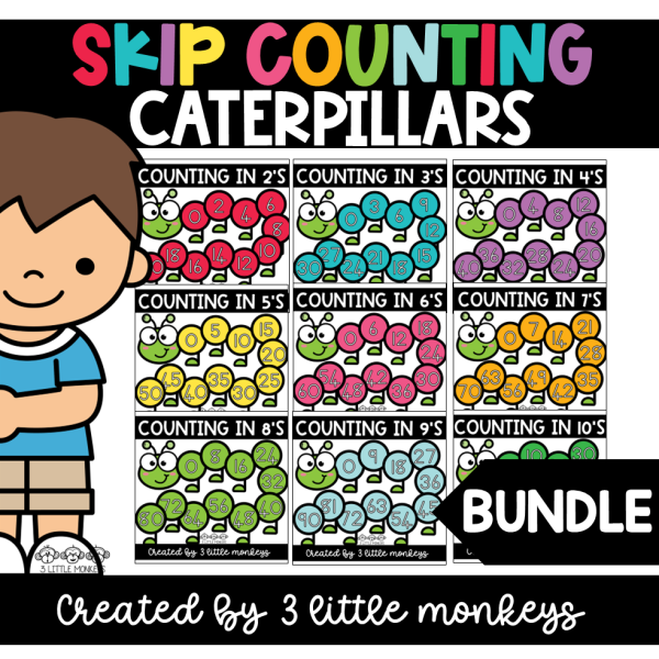 Skip Counting Caterpillars BUNDLE - PDF » 3 Little Monkeys
