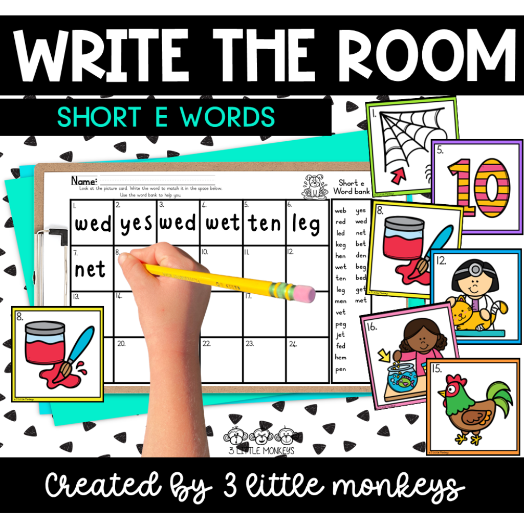 Write the Room | Short e Words - PDF » 3 Little Monkeys
