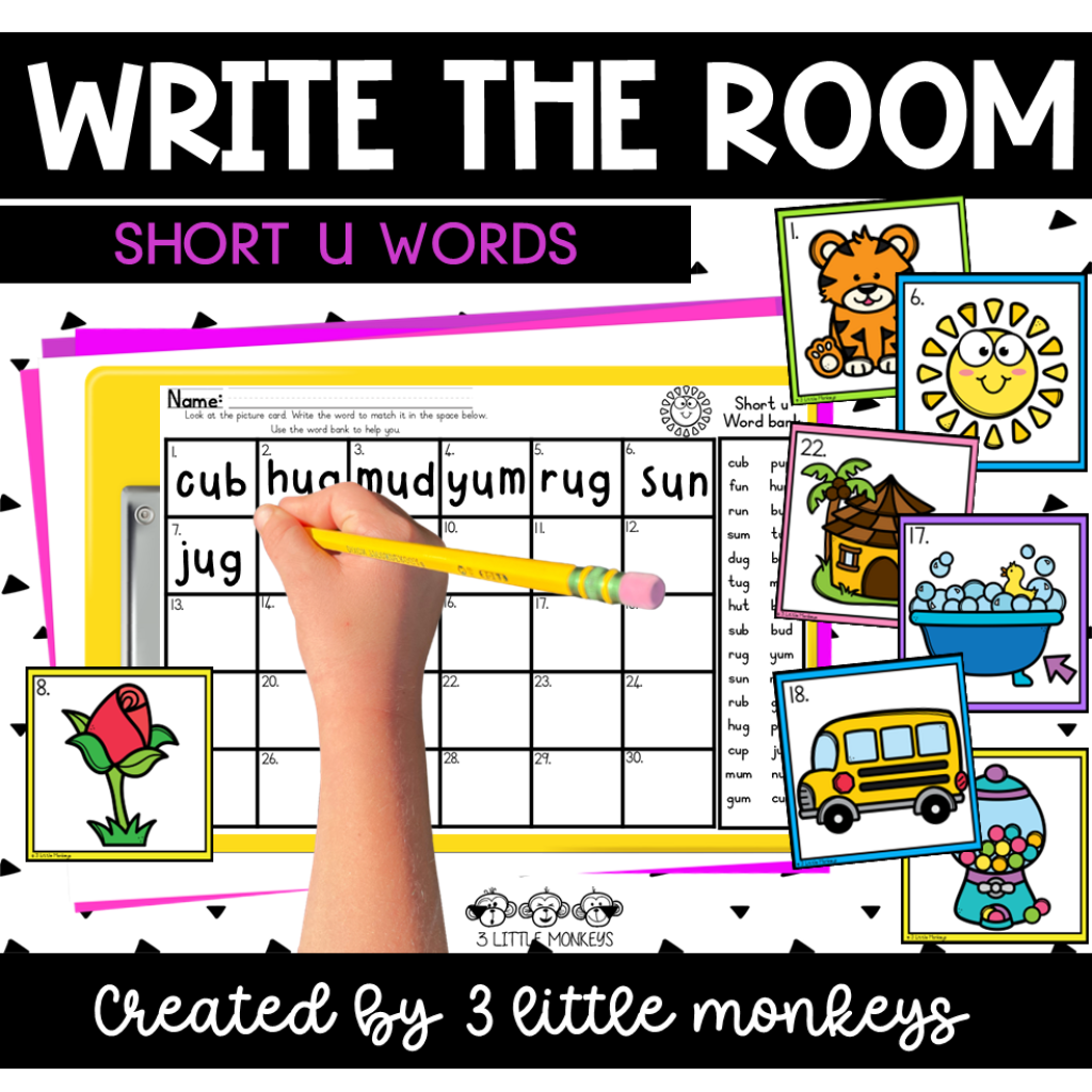 Write the Room | Short u words - PDF » 3 Little Monkeys