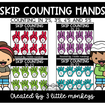 Skip Counting in 2's,3's,4's,5's Hands Bundle - PDF » 3 Little Monkeys