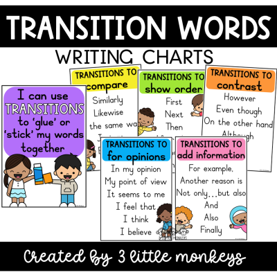 Transition Words Charts - PDF » 3 Little Monkeys
