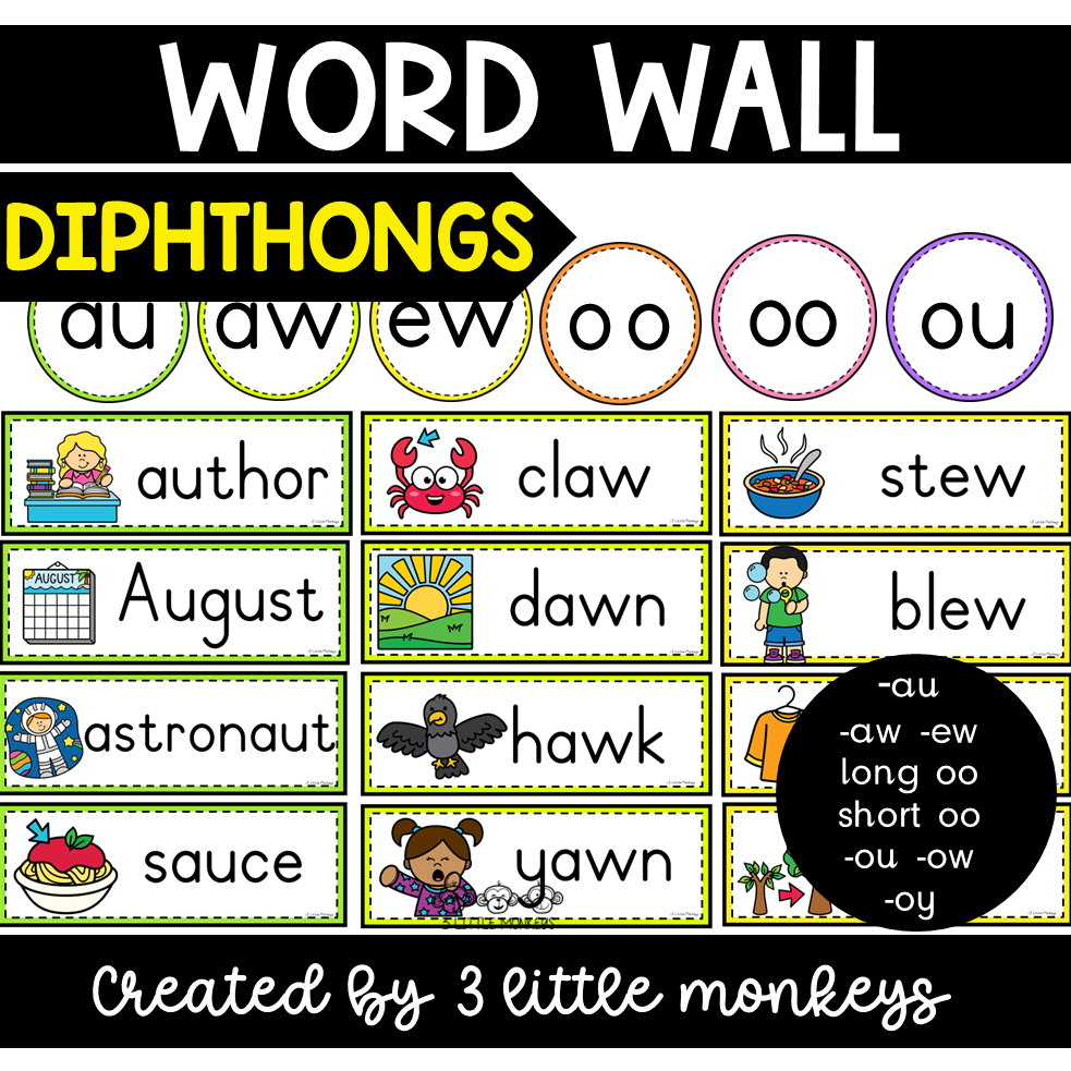 Word Wall | Diphthongs - PDF » 3 Little Monkeys
