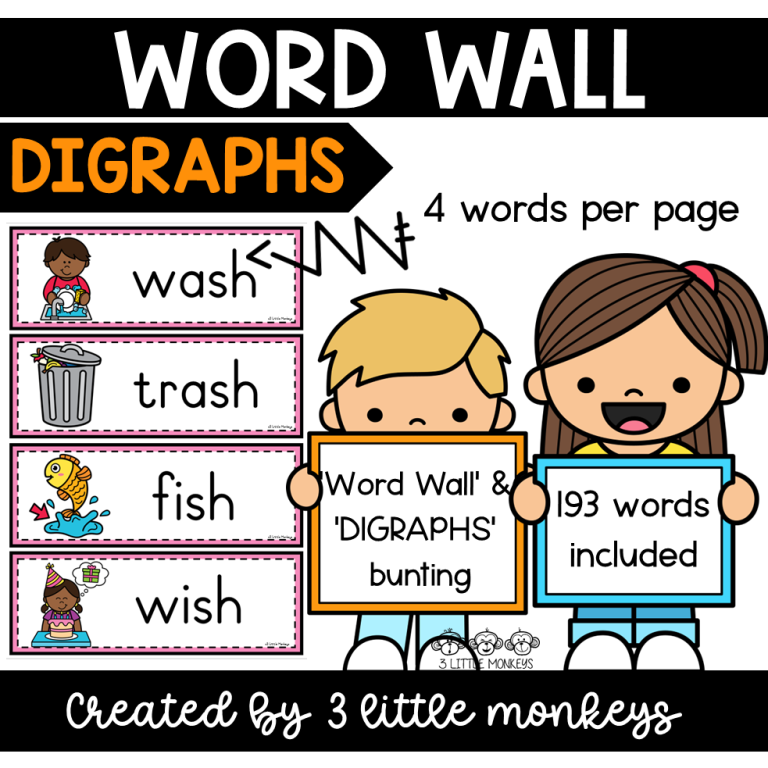 Word Wall | Digraphs - PDF » 3 Little Monkeys
