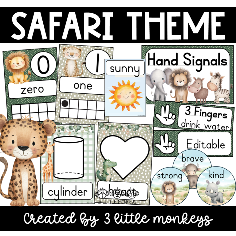 Safari Theme Classroom Decor - PDF » 3 Little Monkeys