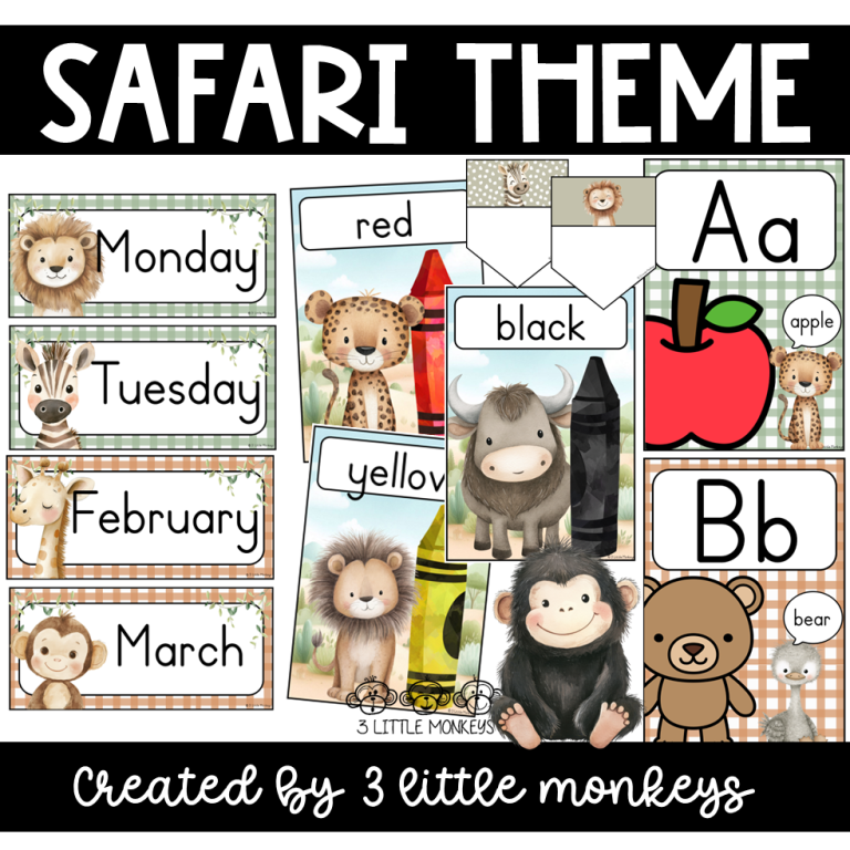 Safari Theme Classroom Decor - PDF » 3 Little Monkeys