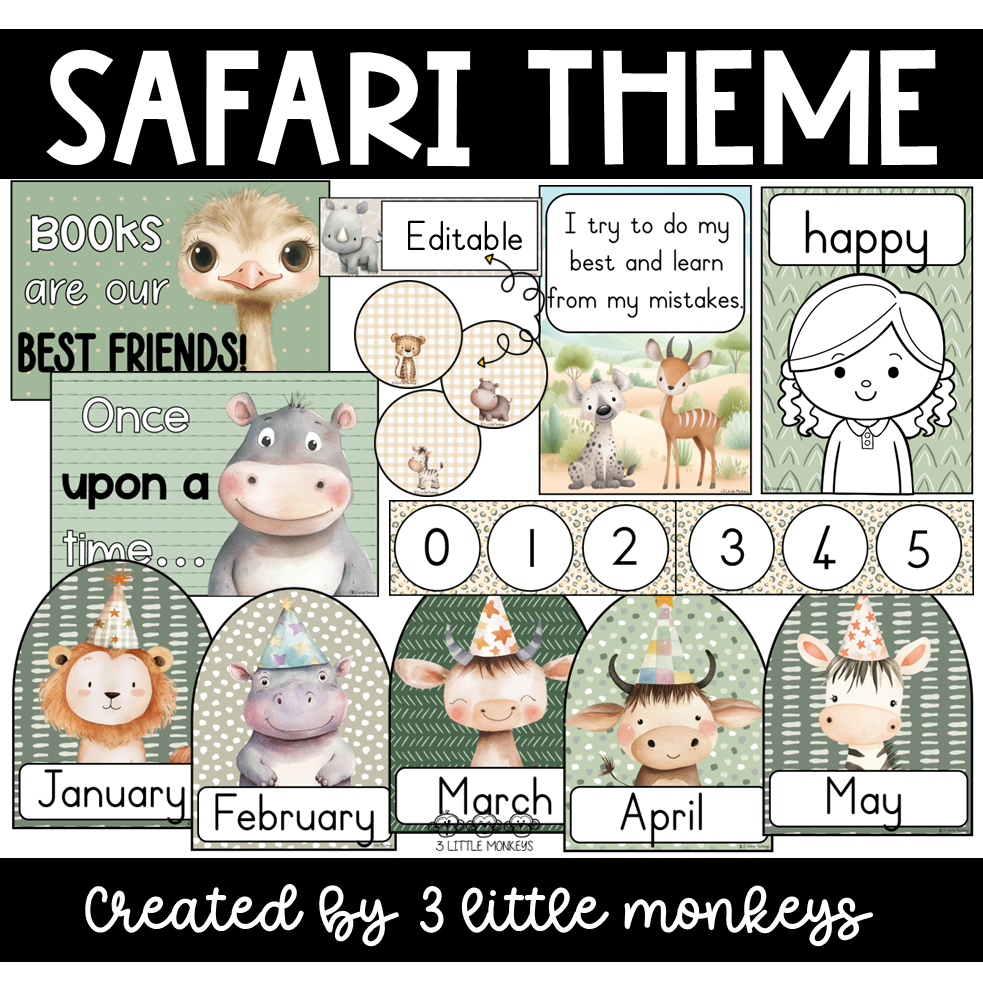 Safari Theme Classroom Decor - PDF » 3 Little Monkeys