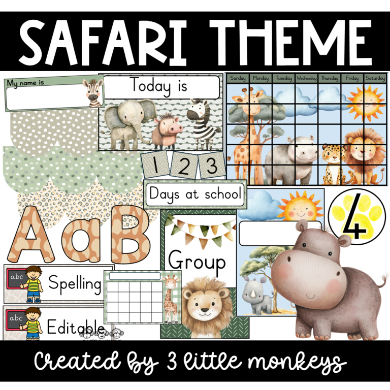 Safari Theme Classroom Decor - PDF » 3 Little Monkeys