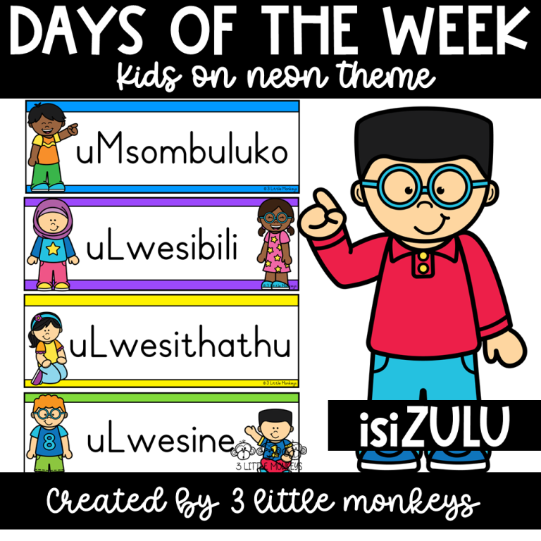Days of the Week isiZulu - PDF » 3 Little Monkeys