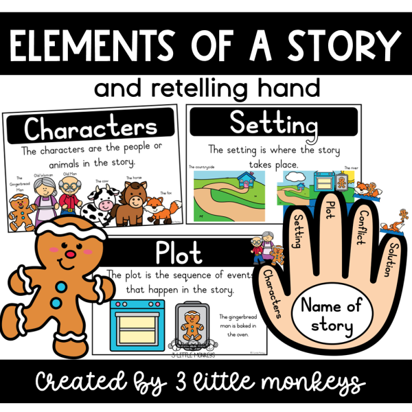 Elements of a Story and Retelling Hand - PDF » 3 Little Monkeys