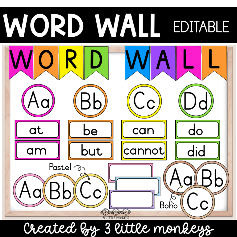 Word Wall | Editable - PDF » 3 Little Monkeys