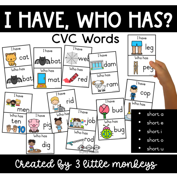 I have, who has? CVC words - PDF » 3 Little Monkeys
