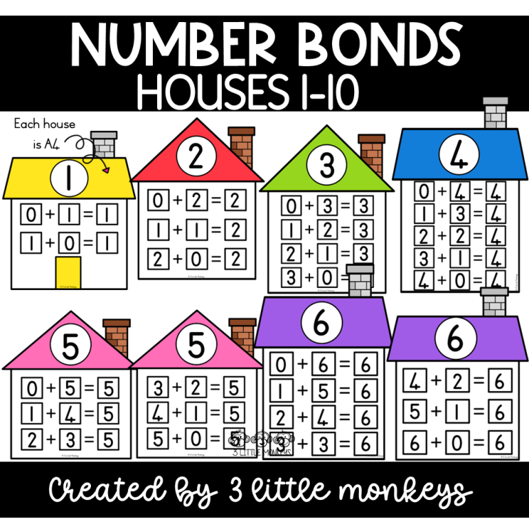 Number Bonds Houses 1-10 - PDF » 3 Little Monkeys
