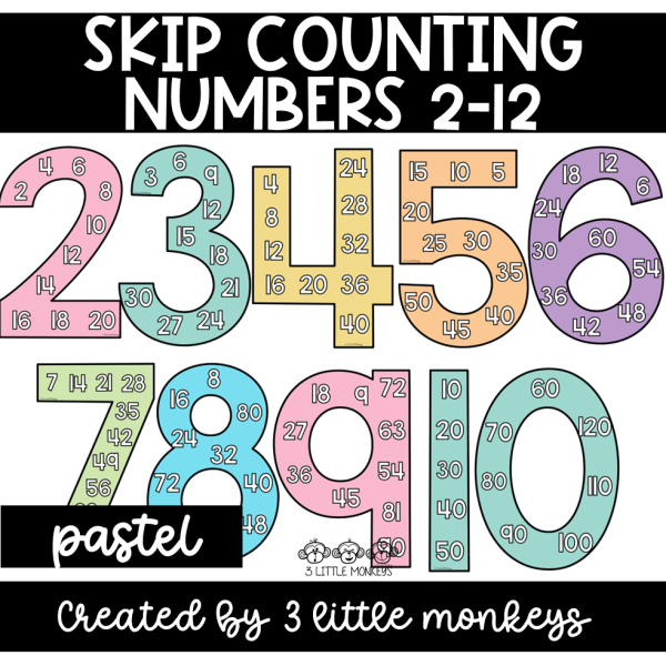 Skip Counting Numbers 2-12 Pastel - PDF » 3 Little Monkeys