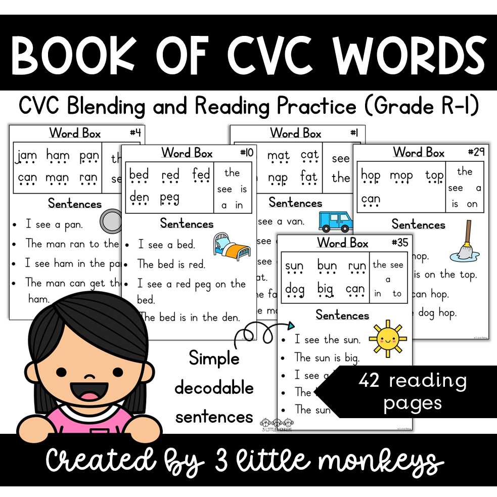 Book of CVC Words | CVC Blending & Reading Practice - PDF » 3 Little ...